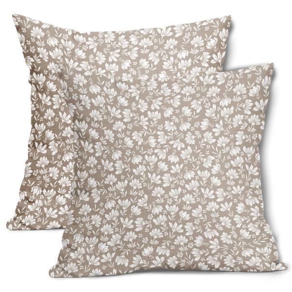 商品名: Tan Khaki Beige Daisy Floral Pillow Covers 18X18 Inch Vintage Flowers Decorative Pillow Cases Set of 2 Block Print ...