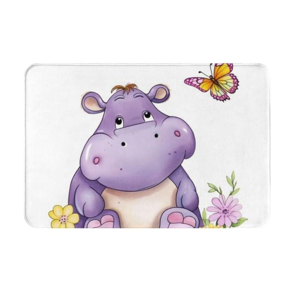 商品名: 蝶とカバのプリントエリアラグ スーパーソフトフランネルバスマット ノンスリップバスマット 洗えるスローラグ 装飾フロアマット リビングルーム ソファ 寝室用 Butterfly and Hippo Printed Area Rug...