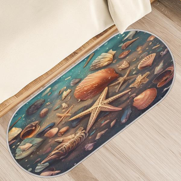 商品名:  Oval Fluffy Soft Area Rug Ocean Starfish Shaggy Carpet for Sofa Bedroom Nursery Floor Mat Oval Runner Rugs for Liv...
