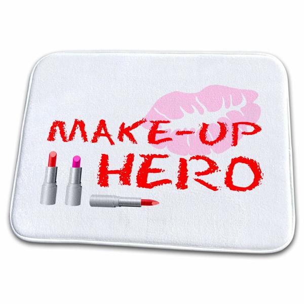 商品名:  3dRose Bathroom Bath Rug Mat - Red Text Makeup Hero, Three Lipstick Tubes, Lips on White Background Alexis Design ...