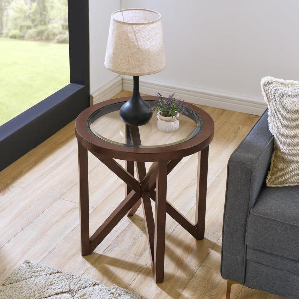 商品名:  Fulocseny Round End Table Living Room Sofa Side Table Modern Simple Transparent Tempered Glass Top and Wood Base, ...