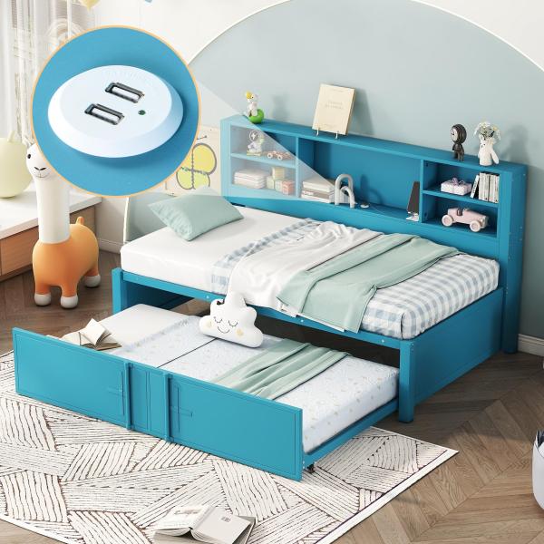 商品名:  Harper &amp; Bright Designs Twin Daybed with Bookcase, Wooden Daybed with USB Charging Port and Metal Frame, No Bo...