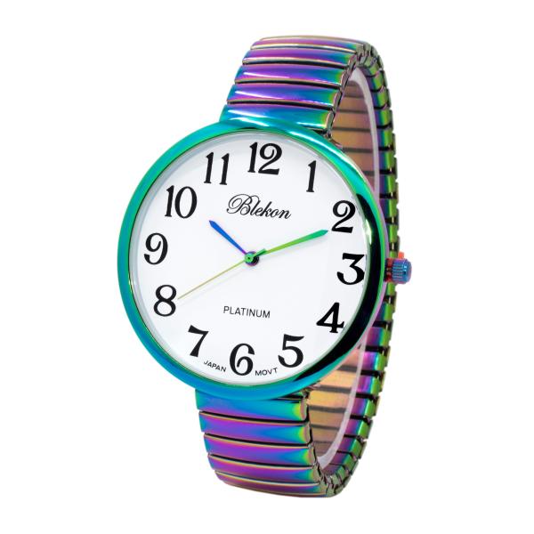 商品名: Blekon Collections ニュースーパーラージフェイスストレッチバンド 日本製ムーブメント PC21J ファッションウォッチ, 玉虫色, M, ビッグフェイス Blekon Collections New Super ...