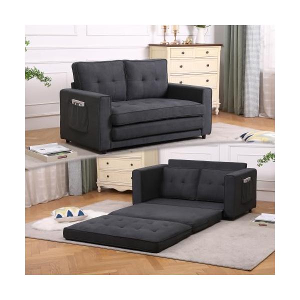 商品名:  3-in-1 Futon Couch Bed with Mattress, Modern Full Size Pull Out Floor Sofa Bed with 2 Side Pockets, Loveseat Sleep...