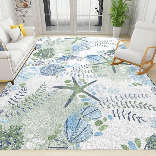 商品名:  FNOIMO Nautical Coastal Ocean Area Rug, Blue Beach Creature Theme Indoor Carpet, with Non-Slip Backing Washable Ru...