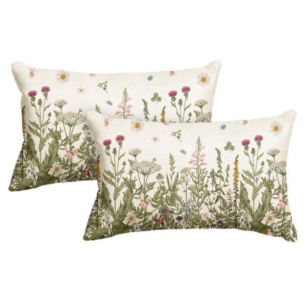 商品名:  AVOIN colorlife Wildflowers Spring Throw Pillow Cover Set of 2, 12 x 20 Inch Flower Cushion Case Decoration for So...