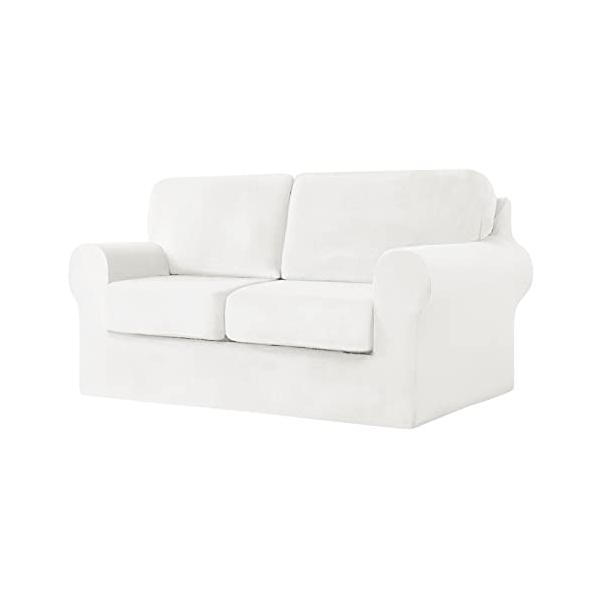 商品名: ZYXFYY ストレッチベルベットEktorpソファカバー、ベースカバー1枚、クッションカウチカバー2枚、背もたれカバー2枚、リビングルーム家具用(ホワイト、2シート5枚) ZYXFYY 5 Piece Stretch Velve...