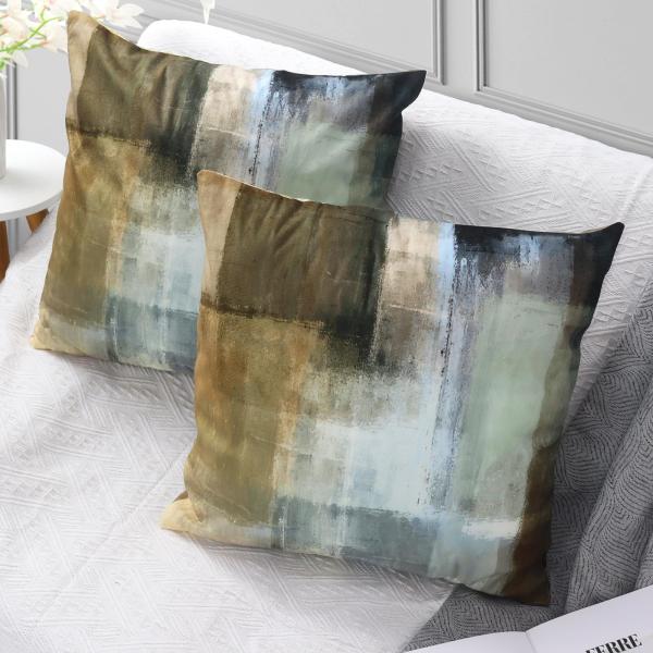 商品名: Jusen クッションカバー モダン ホームアート 装飾 20 x 20インチ 2枚セット 抽象的な油彩画 枕カバー ベッド/リビングルーム/アウトドアソファ用装飾用 (ブラウンベージュ) Jusen Set of 2 Grey ...