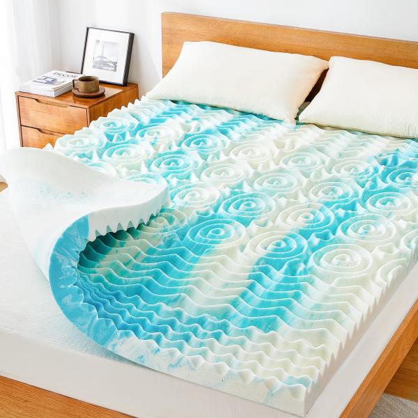 商品名: Marsail クイーン マットレストッパー 3インチ ジェルメモリーフォームマットレストッパー 通気性デザイン 5ゾーンサポート 冷却フォームマットレストッパー ソファ/RV/キャンピングカー用 CertiPUR-US認証 MS...