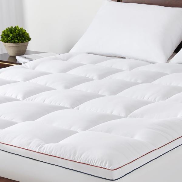 商品名: JKMAX マットレストッパーキング - ピロートップマットレスパッド 極厚カバー 深いポケット付き - 背中の痛みのためのマットレストッパー - オーバーフィル3Dスノーダウン代替プラッシュマットレスプロテクター(キング、ホワイ...