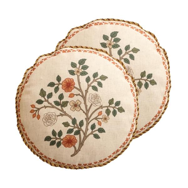 商品名: ISAENNE デザイン リネン クラシックスロークッションカバー 直径40.64cm 2枚パック、フレンチファームハウス ラウンドクッションカバー オレンジホワイトフローラルパターン ベッド、リビングルーム、アウトドア、車用の装...