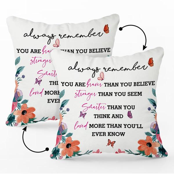 商品名: クッションカバー 18x18インチ - Always Remember You're Brave than You Believe、女性、娘、姉妹へのインスピレーションを与えるギフト、インテリアホームオフィス装飾リビングルーム、ベ...