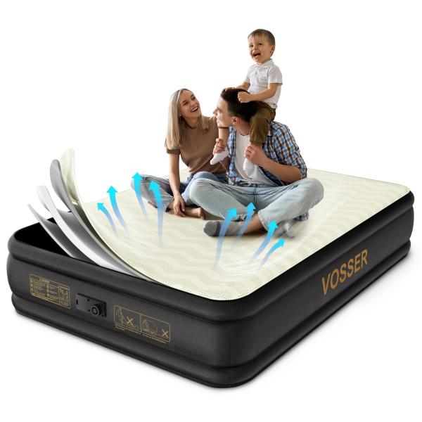 商品名:  Queen Air Mattress with Built-in Pump,Foam Topper Inflatable Mattress,Luxury Blow Up Mattress 2 Mins Self-Inflatio...