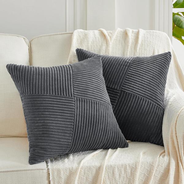 商品名: Fancy Homi ダークグレーボーホー装飾スロークッションカバー 20x20インチ 斜めパターン リビングルーム カウチ ベッド ソファ用 ソフトテクスチャ コーデュロイ 美的 農家 ホームデコレーション 50x50cm Fa...