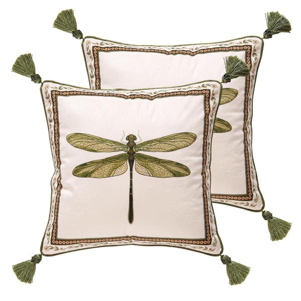 商品名: ISAENNE デザイン スクエア ヴィンテージ コテージ スロー 枕カバー 45.7 cm x 45.7 cm 2枚セット グリーン ベルベット クッションカバー トンボ 花 ボーダー柄 装飾 枕カバー ベッド、リビングルーム、...