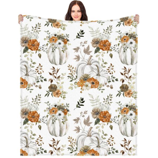 商品名: Mindsoft 水彩 パンプキン スローブランケット 秋 秋 秋 花 屋外 装飾 オレンジ 花 ブランケット 農家 収穫 装飾 ホーム ソファ ベッド カウチ Mindsoft Fall Blanket Pumpkin Thro...