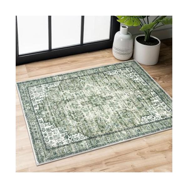 商品名:  SIILOOM 2x3 Washable Rug for Entryway, Green Soft Traditional Printed Area Rug, Non-Slip Kitchen Rugs, Low-Pile Me...