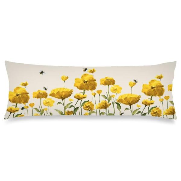 商品名: Spring Floral Flowers Body Pillow Cover Yellow Long Pillow Case Protector with Zipper,Summer Decorative Cushioned P...