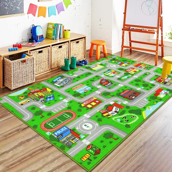 商品名:  Capslpad Green Car Road Kid Rug Carpet Playmat for Playoom Traffic Road Kids Play Mat for Toddler Non Slip Washabl...