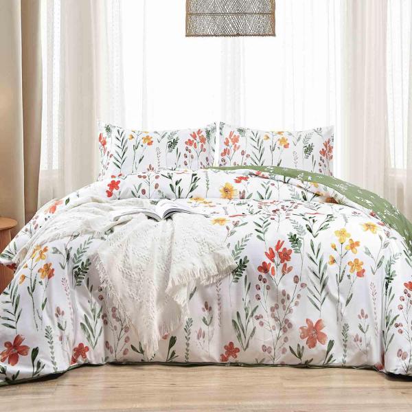 商品名: Faincy 7 Pcs King Size Comforter Set with Sheets, White Yellow Floral, Green Leaf Pattern Print Reversible Alternat...