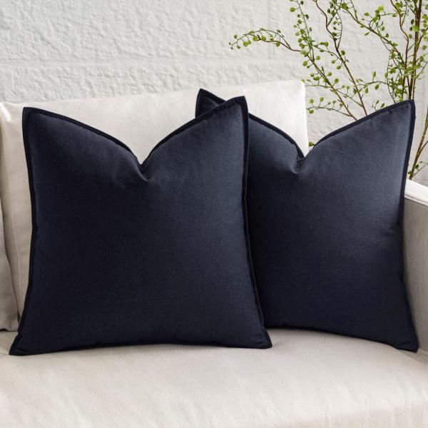 商品名: MIULEE ダークネイビーブルー 枕カバー 24x24インチ 装飾カウチスロー枕カバー スプリングリネンクッションカバーセット モダン ファームハウス ホームデコレーション ソファ リビングルーム ベッド用 MIULEE 24x...