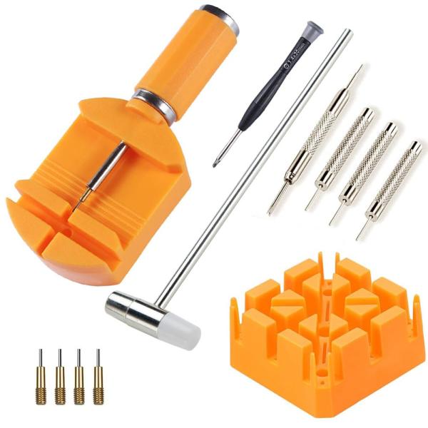 商品名: 時計リンク取り外しツール、時計バンドサイズツールキット1セット、時計ピン取り外しツール、時計ブレスレットの調整と交換、サイズ変更、時計ピン、ハンマー付きウォッチリンクリムーバー。 Booge 1 Set Watch Band Li...