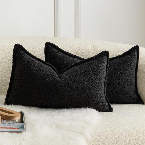 商品名: MANDIOO 装飾用クッションカバー 2枚セット アクセント 無地 織地 テクスチャード加工 クッションカバー 枕カバー ベッドルーム リビングルーム ソファ ホーム 12 x 20インチ ブラック MANDIOO Pack o...