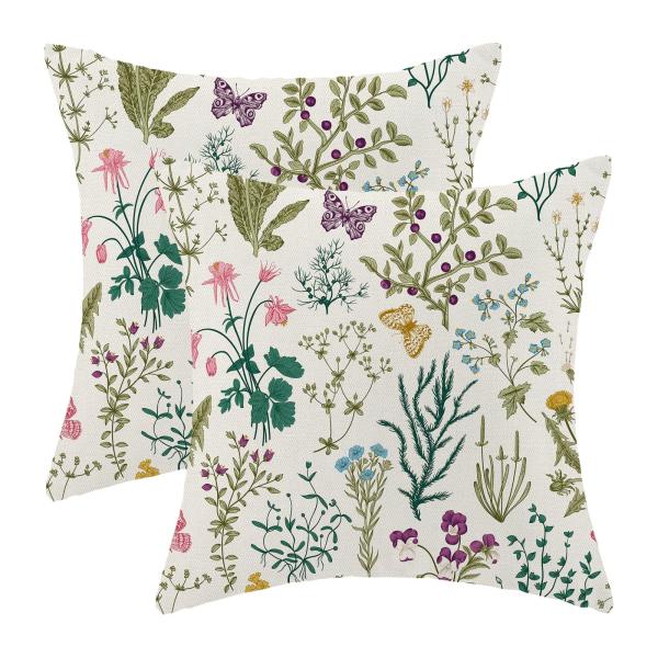 商品名: AEIOAE スプリング枕カバー 24x24インチ 2枚セット セージグリーン ティール 野生の花 植物 スローピローケース、季節の花 屋外 装飾 リネン ファームハウス 装飾 クッションカバー ホーム ソファ ベッド カウチ用 ...