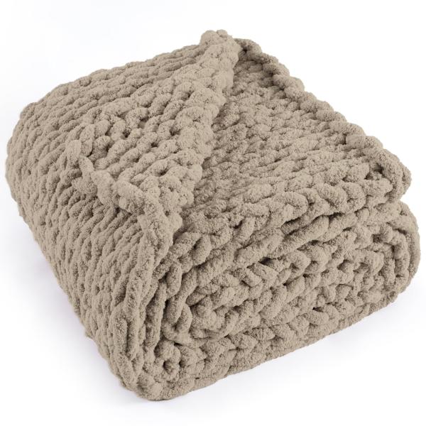 商品名: LONG CREATE チャンキーニットスローブランケット 50インチ x 60インチ、100%ハンドメイド、柔らかいシェニール糸、4.5ポンドのケーブルニットブランケット、大きなロープノットかぎ針編みスロー、ソファ、ベッド、ホー...