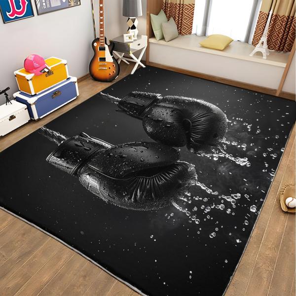 商品名:  Modern Abstract Area Rug 2x3 ft Boxing Gloves Black, Low Pile Non Slip Bedroom Living Room Rug, Machine Washble La...