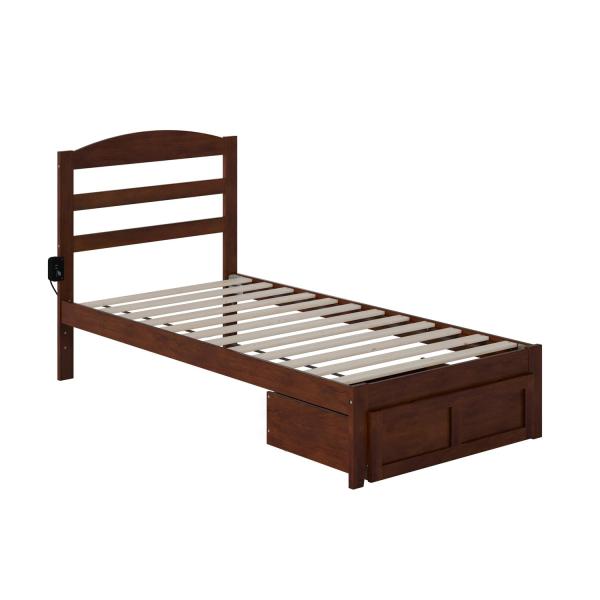 商品名:  HomeStock Twin Bed with Drawer - Solid Wood Platform Bed Frame, Walnut Finish, Casters Included, 76" L x 38" Wブランド...
