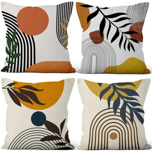 商品名:  Vie Savaran 4 Pcs/Set Abstract Line Throw Pillow Covers Boho Sun Moon Arch Botanical Leaves Geometric Lines Plants...
