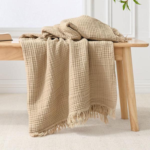 商品名: Esterra モスリンスローブランケット 50x65インチ 快適 ソフト 軽量 プレウォッシュドコットンブランケット オールシーズン 通気性 4層ガーゼブランケット ソファ/ソファベッド/カード&amp;ホエー用 Esterra...