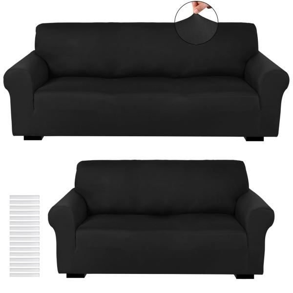 商品名: Peryiter スリップカバー2点セット カウチ用 ミルクシルク スパンデックス 家具カバー ソファラブシートカウチアームチェア用 フォームフィット ストレッチ しわ防止 家具プロテクター (ブラック) Peryiter 2 P...