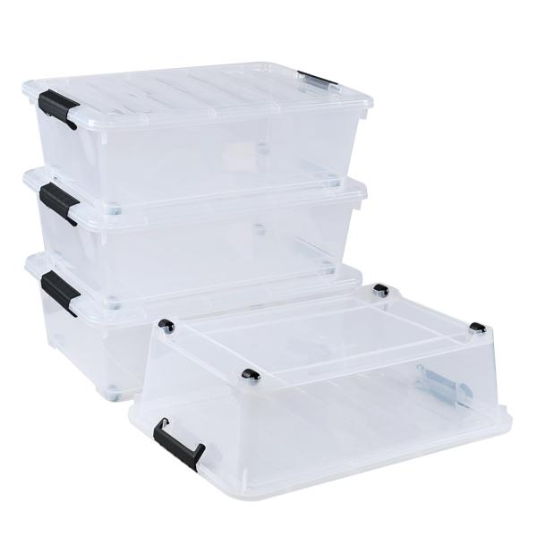 商品名: Lesbin 20クォート 積み重ね可能 プラスチック ベッド下容器 蓋付き キャスター付き クリアラッチストレージコンテナ 4個セット Lesbin 20 Quart Stackable Plastic Under Bed Bi...