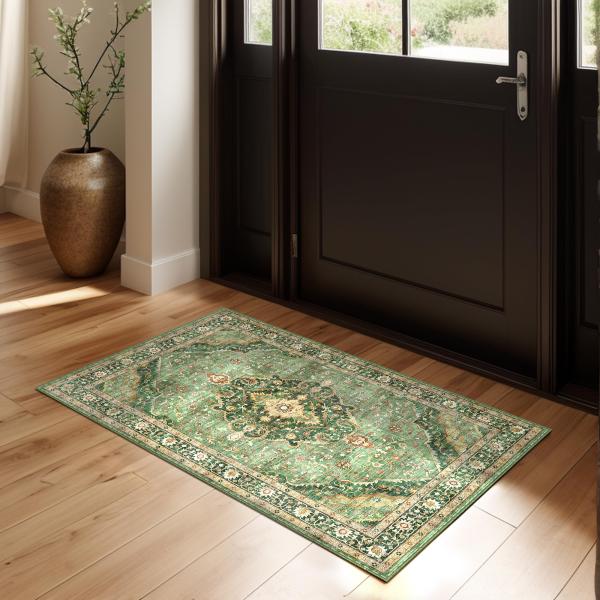 商品名: Boho Green Area Rug Entryway Rugs for Bedroom Bathroom Kitchen - 2x3 Small Soft Rugs Low Pile Rug Carpet Washable R...