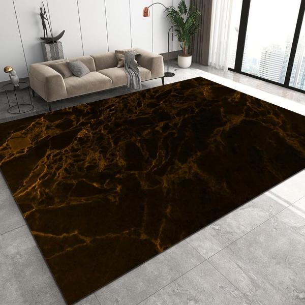 商品名:  Golden Rippled Marble Texture Area Rug, Abstract Aesthetic Art Living Room Rug, Soft Low Pile Washable Non-Slip Re...