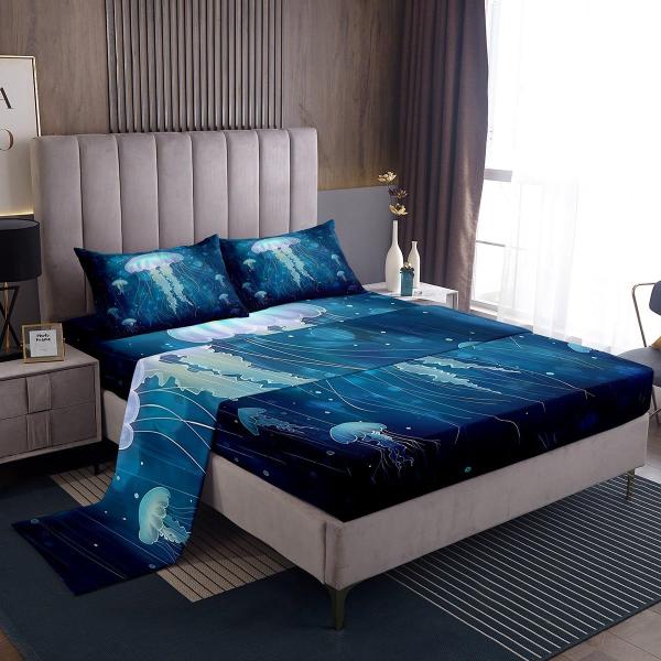 商品名:  Feelyou Jellyfish Sheet Set Twin Size Kids Cute Ocean Animal Sheets with Deep Pocket Fitted Sheet for Boys Girls S...