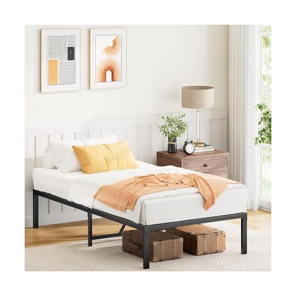 商品名: Marsail ツインベッドフレーム 14インチ メタルプラットフォームベッド サポート構造&amp;囲みエッジ強化 大容量メタルベッド 最大重量500ポンド ボックススプリング不要 ツインサイズ MSBFT01 Marsail ...