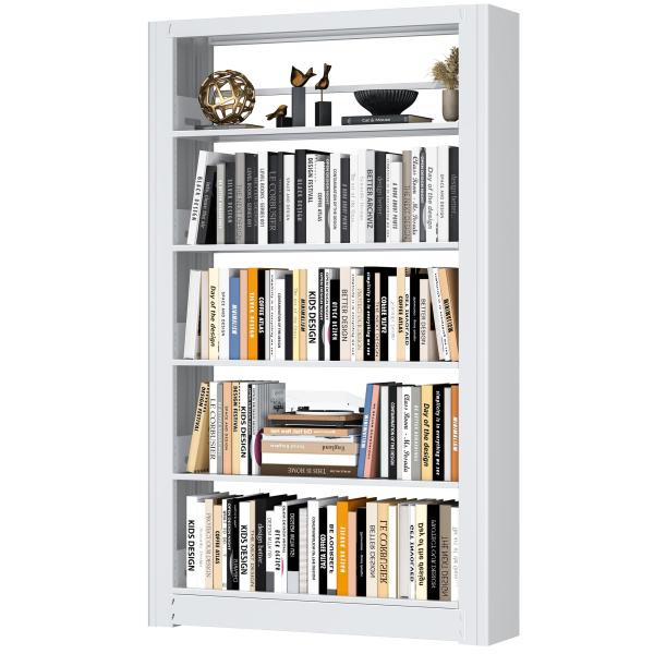 商品名: 高さ69インチの金属製本棚、調節可能な収納棚付き5段の本棚、フロアスタンドユニット、ホームオフィス、リビングルーム、ベッドルーム、ホワイトディスプレイシェルフ用の頑丈な本棚 高さ69x幅36x奥行11.8インチ。 69” Tall...