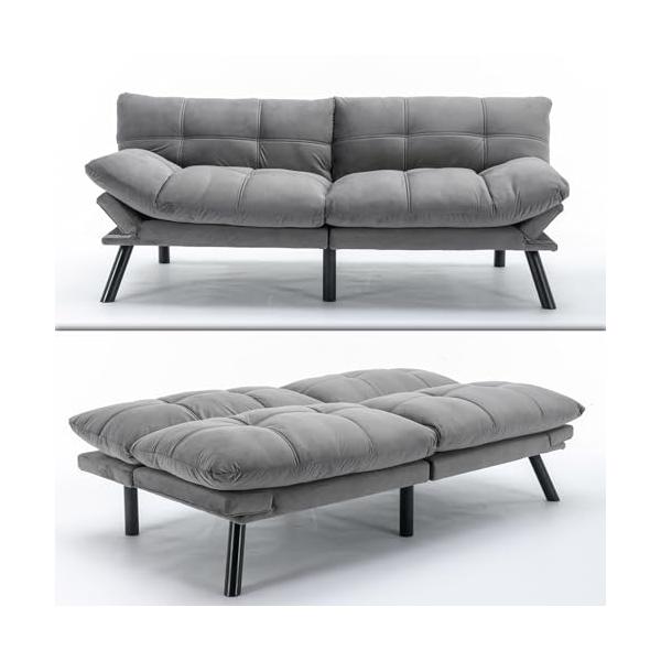 商品名:  71" Velvet Futon Couch Bed with Mattress Included,Convertible Folding Sleeper Sofa Bed with Adjustable Backrests,M...