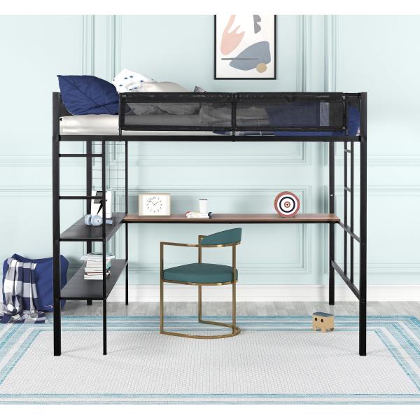 商品名:  Adigyco Metal Full Size Loft Bed with Desk &amp; Shelves/Sturdy Metal Bed Frame/Noise-Free Wood Slats/Comfortable ...