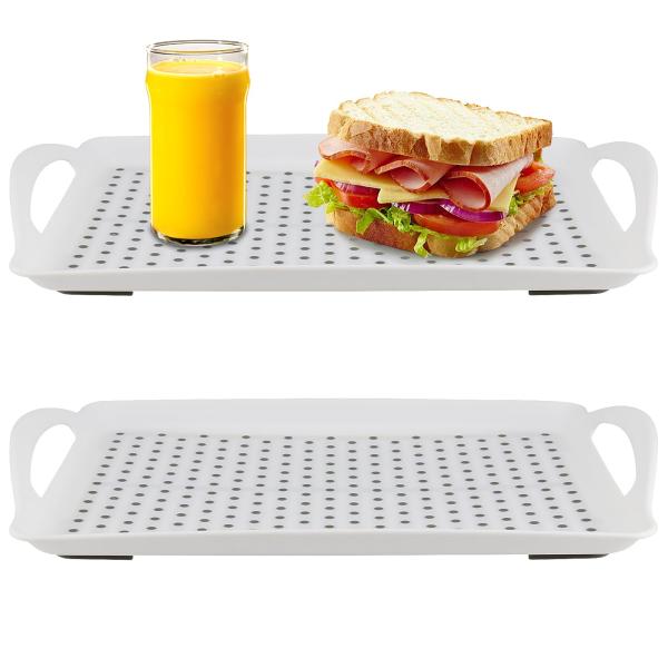 商品名: HOIGON 2パック 16.5 x 11.4 x 1.6インチ 滑り止め付き食品サービングトレイ ハンドル付き 長方形プラスチックサービングトレイ カフェテリアトレイ ディナートレイ ソファ、ベッド、レストランでの食事用 HOI...