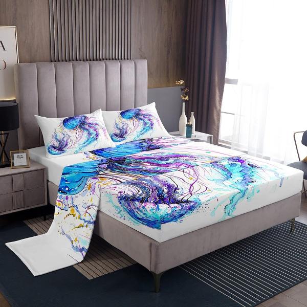 商品名:  Homewish Watercolor Jelly Fish Kids Sheet Full Size,Ocean Animals Bedding Set, Dreamy Marine Life Room Decor for G...