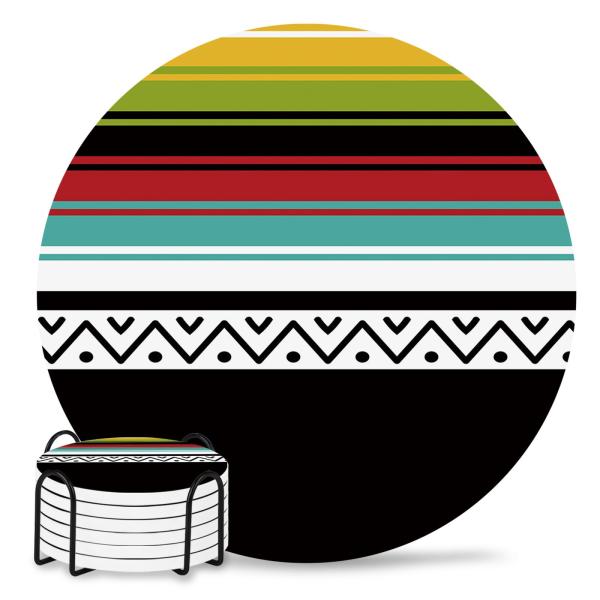 商品名:  Coasters Set of 6 Boho Stripes Drink Coasters with Holder Absorbent Stone Ceramic Cup Mat Bohemian Style Coasters ...
