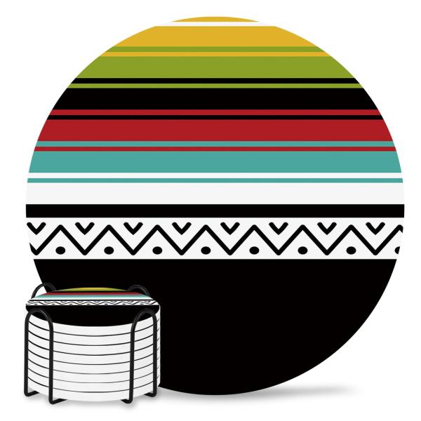 商品名:  Coasters Set of 8 Boho Stripes Drink Coasters with Holder Absorbent Stone Ceramic Cup Mat Bohemian Style Coasters ...