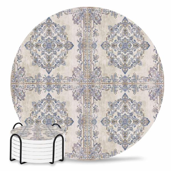 商品名:  Coasters Set of 6 Boho Tribal Drink Coasters with Holder Absorbent Stone Ceramic Cup Mat Ethnic Style Retro Bohemi...