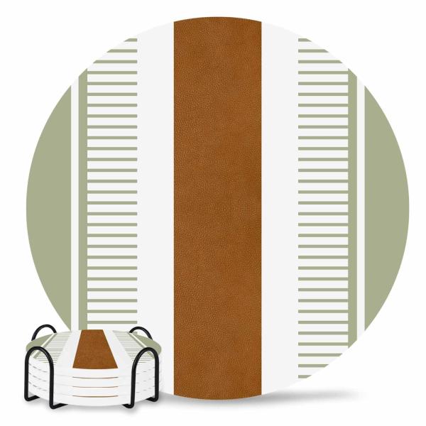 商品名:  Coasters Set of 4 Sage Green Boho Drink Coasters with Holder Absorbent Stone Ceramic Cup Mat Brown Stripes Bohemia...
