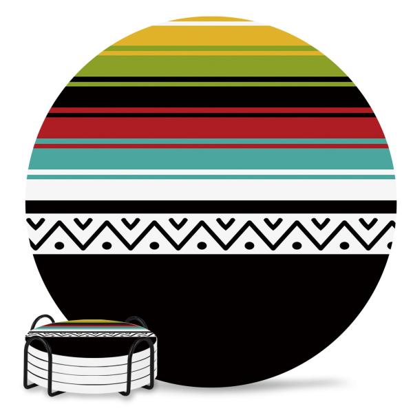 商品名:  Coasters Set of 4 Boho Stripes Drink Coasters with Holder Absorbent Stone Ceramic Cup Mat Bohemian Style Coasters ...