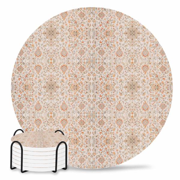 商品名:  Coasters Set of 6 Boho Tribal Drink Coasters with Holder Absorbent Stone Ceramic Cup Mat Bohemian Ethnic Style Coa...